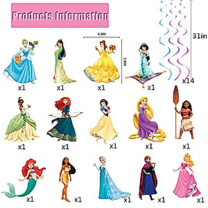 28 Pcs Princess Birthday Decorations Hanging Swirls, Disny Princess Party Decorations Swirls Streams, for Princess Girls Birthday Party Supplies