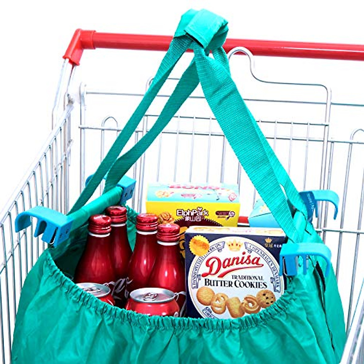 Handy Sandy Reusable Cart Grocery Shopping Tote Bag, Shopping Cart Bags, and Grocery Organizer (Bright Green)