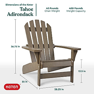 Keter Tahoe Adirondack Chair with Weatherproof Finish, Outdoor Furniture for Entertaining by The Pool, Patio, and Fire Pit, Easy Assembly for Sturdy and Steady Outdoor Seating, Weatherwood