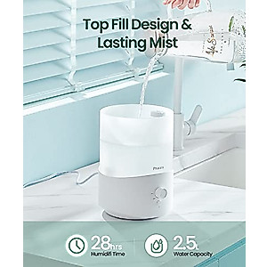 Pharata Humidifiers for Bedroom Large Room, 2.5L Cool Mist Humidifier with Essential Oil Diffuser, Top Fill Air Humidifier for Baby, Home, Plant, Ultrasonic Humidification for whole house, Auto Shut-Off, (White)