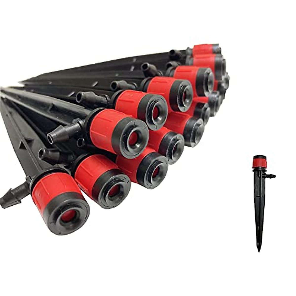 ZILIM 50PCS Drip Emitters Fan Shape with Stake Water Flow, 360 Degree Sprayer Perfect for Irrigation System, Adjustable for 1/4inch(7 x 4mm) Irrigation Tube Hose Watering Kits for Garden Patio Lawn