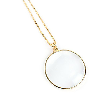 Necklace with 1-3/4 Inch Optical Magnifier Lens and 36-Inch Gold Chain for Library, Reading Fine Print, Zooming, Increase Vision, Jewelry