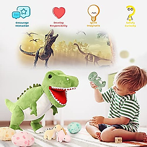 MorisMos Dinosaur Stuffed Animal with Babies,23.6'' Big T-Rex Mommy Stuffed Dinosaur with 3 Baby Dinosaur Plush Toys, 3 Dinos Eggs,Boy Girl Dinosaur Toys for Kid Birthday Christmas,Green T-rex Toys