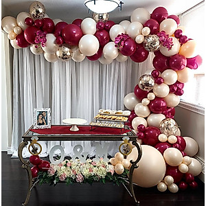 HIBAO Burgundy White Nude Balloons Double Stuffed Pearl Balloon Garland Latex Thick 18/12/5in Ruby Red Balloons Ivory Nude Balloon Arch Kit for Birthday Valentines Day Baby Shower Wedding Party Decora