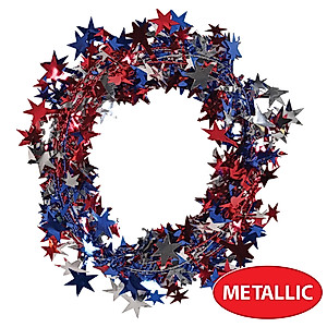 Beistle Gleam 'N Flex Star Garland, 25-Feet, Red/Silver/Blue