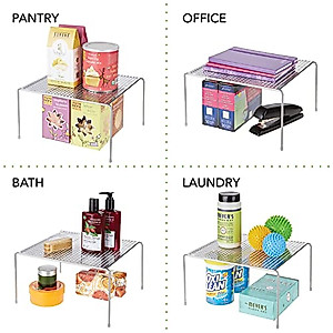 mDesign Modern Metal Square Kitchen Cabinet, Pantry, Countertop Organizer Storage Shelves for Kitchen Cabinets, Countertops, Pantry - Durable Steel, Non-Skid Feet, 4 Pack - Silver