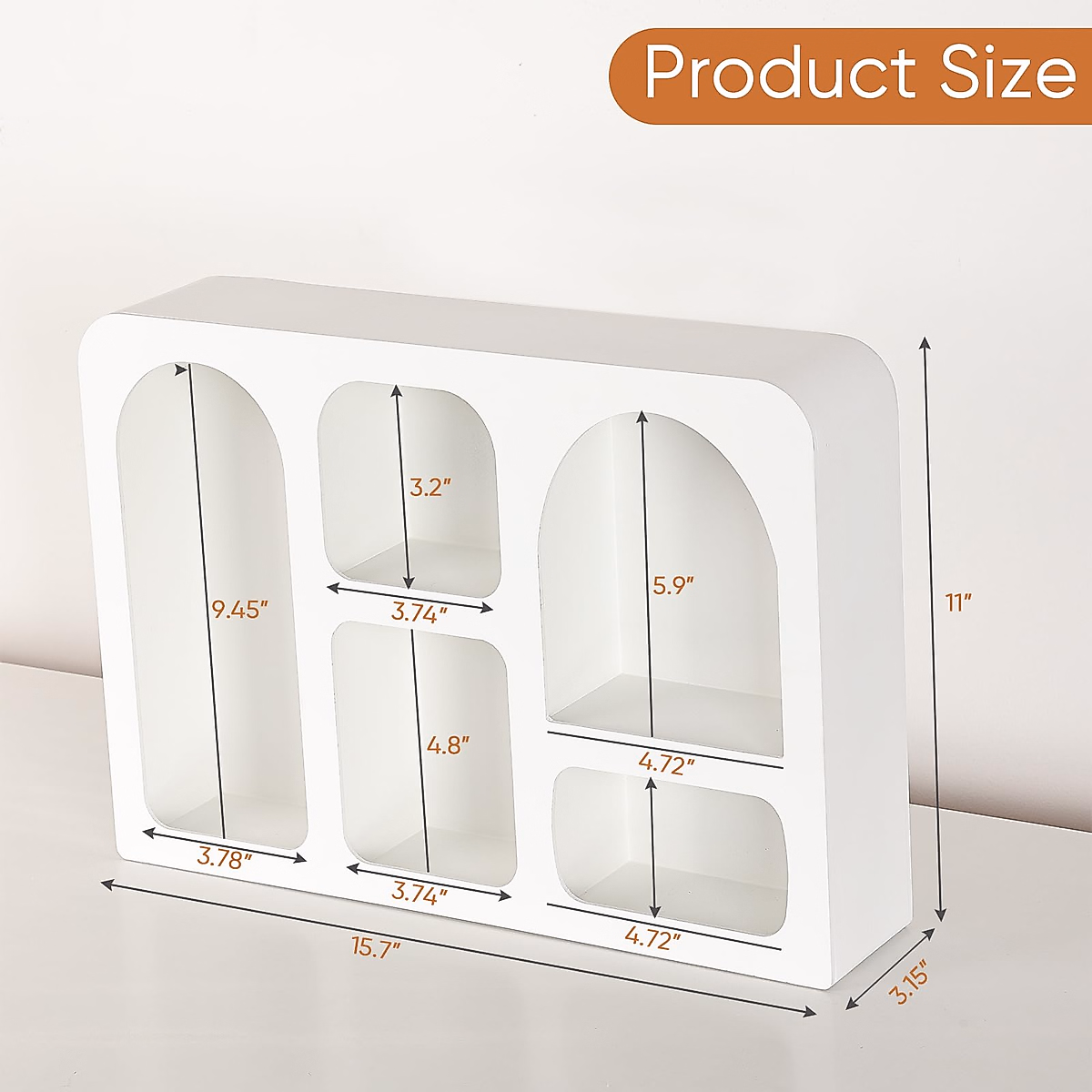 Ella & Emma White Decorative Floating Wall Shelf, Geometric Arched Wall Shelf, Boho Nordic Modern Style Shelves for Wall Decor, Wall Mounted Shelf Storage Nursery, Bedroom, Living Room, Bathroom