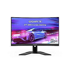 GIGABYTE G27QC 27" 165Hz 1440P Curved Gaming Monitor, 2560 x 1440 VA 1500R Display, 1ms (MPRT) Response Time, 92% DCI-P3, HDR Ready, FreeSync Premium, 1x Display Port 1.4