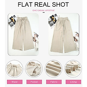 Dokotoo Women Beach Fashion High Waist Drawstring Wide Leg Long Pants with Pockets Casual Loose Breathable Lounge Yoga Trousers Ladies Beach Vacation Clothes for Women Beige XL