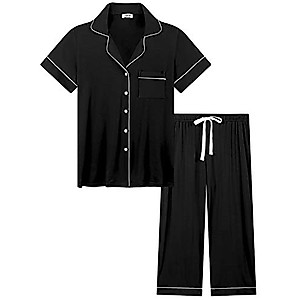 Joyaria Ladies Bamboo Cool/Warm Pajamas Capri Bamboo Sleepwear Set Comfy Pj Set(Black, Large)