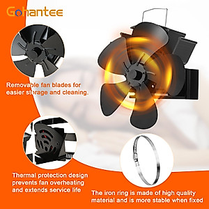 gohantee 5 Blades Stove Fan Heat Powered Fireplace Fan Hanging on Chimney Pipe for Wood Log Burner Fireplace Slient Efficiently Heat Distribution Eco-Friendly with Thermometer