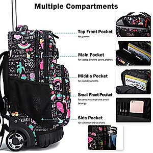 Tilami Rolling Backpack 19 inch with Lunch Bag Wheeled Laptop Backpack, Ins