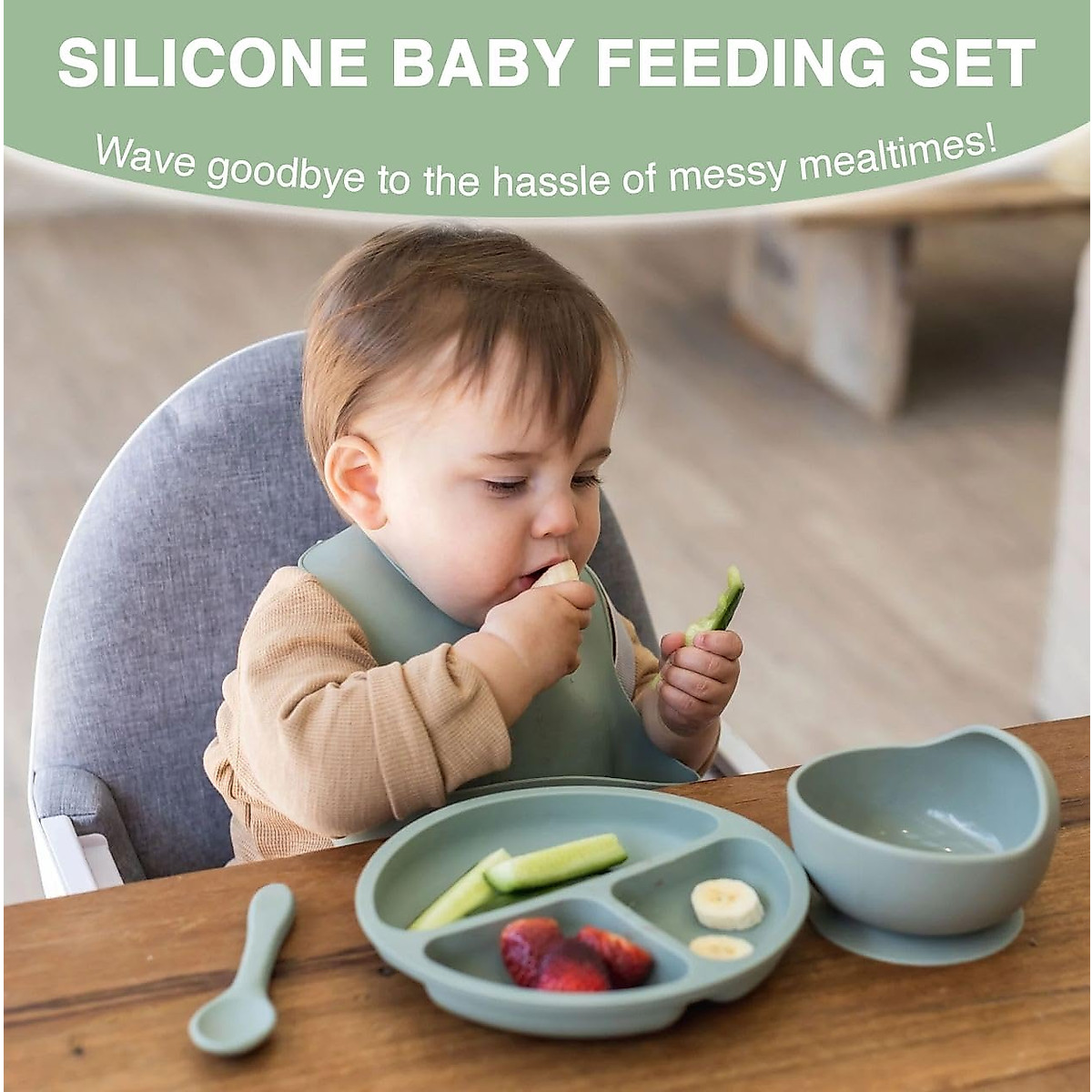 Silicone Baby Feeding Set for Babies and Toddlers, Children Tableware, Kids Dining, Microwave & Dishwasher Friendly, Design for Picky Eaters, Baby Utensils, Toddler Feeding Supplies, Gift for Parents