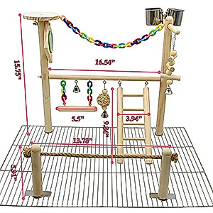 Bird Playground for Top of Cage, Parrot Gym Hanging Chewing Toys, Cage Top Play Stand for Conure, Parakeets, Budgie, Cockatiels, Lovebirds, Bird Wood Perch Cage Toys