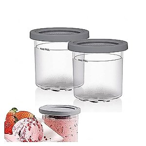 EVANEM 2/4/6PCS Creami Deluxe Pints, for Ninja Ice Cream Maker Cups,16 OZ Creami Deluxe Pints Bpa-Free,Dishwasher Safe Compatible with NC299AMZ,NC300s Series Ice Cream Makers,Gray-2PCS