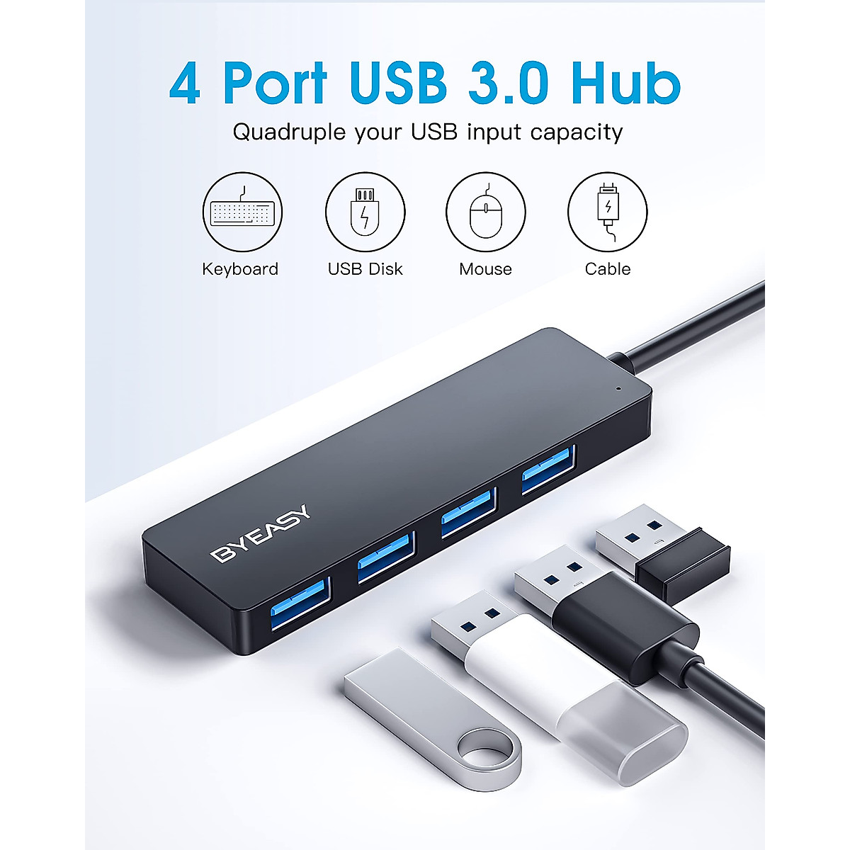 BYEASY USB Hub, 4 Port USB 3.0 Hub, Ultra Slim Portable Data Adapter Applicable for iMac Pro, MacBook Air, Mac Mini/Pro, Surface Pro, Notebook PC, Laptop, and Mobile HDD (Leather Black)