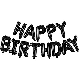Black Happy Birthday Balloons Banner 16 Inch, Foil Balloons Personalized Name Letters Balloons Sign Birthday Party Decorations for Women Men Boys Girls