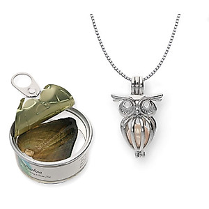 Pearlina Sterling Silver Owl Necklace Cage Cultured Pearl in Oyster Wish pearl Set 18"