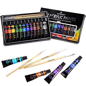 WINSONS Acrylic Paint Set, Non Toxic 12 Colours (12 x 12ml,0.4 Oz) Pigments Great for Kids Beginners, Painter, Children, Student School/Classroom Art Essentials