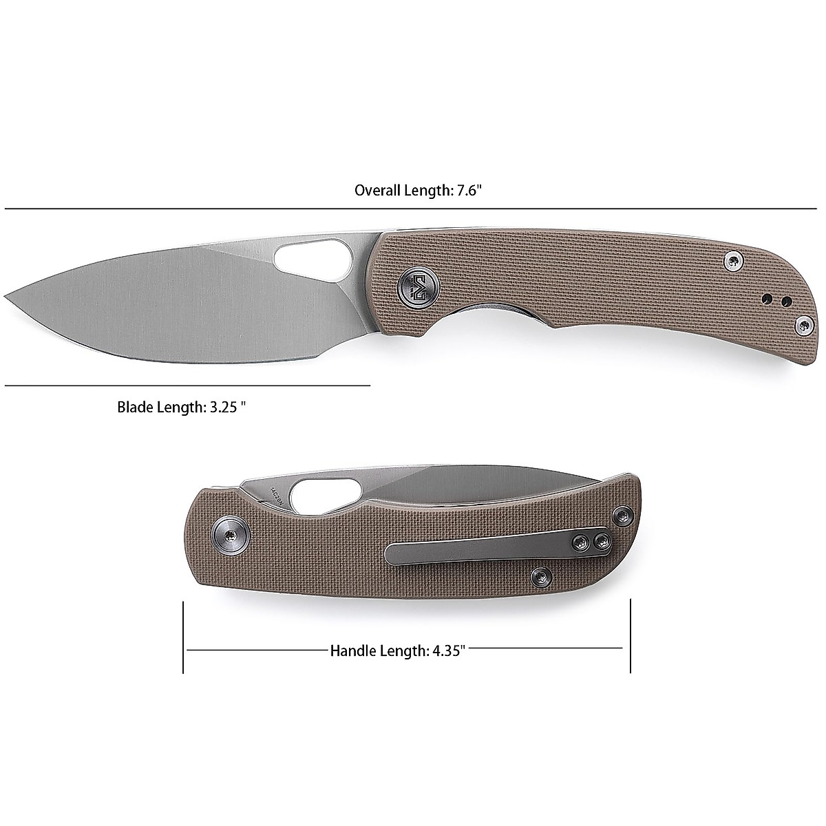 Miguron Knives M Moyarl Folding Knife,3.25" 14c28n Steel Satin Blade Tan G10 Handle With Titanium Pocket Clip, Camping Hiking Pocket Knife MGR-806TN