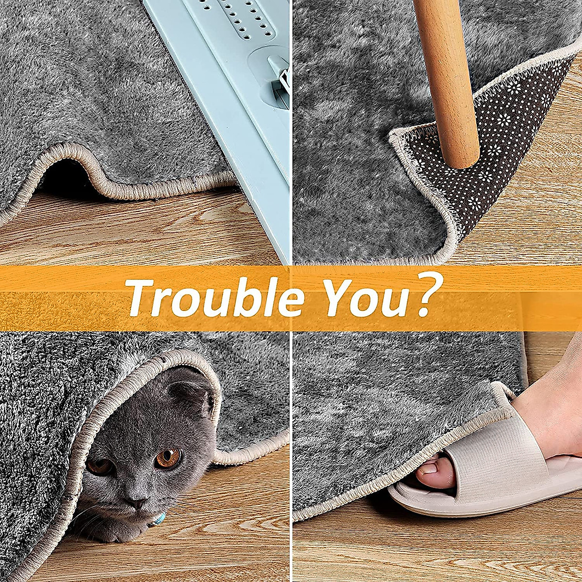 [12 Pack] Rug Pad Gripper, Double Sided Non-Slip Rug Pads Rug Tape Stickers Washable Area Rug Pad Carpet Tape Corner Side Gripper for Hardwood Floors and Tile