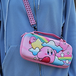 TIKOdirect Carrying Case for Nintendo Switch & OLED Mode, Cute Portable Travel Bag in Newest Updated Design of Pink Interior with an Adjustable Shoulder Strap, Pink Kirby