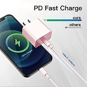 [Apple MFI Certified] iPhone Charger Apple Block USB C Fast Wall Plug with 6ft USB C to Lightning Cable for iPhone13/14/14 plus/12/pro/pro max/11/Air pods pro/iPad air 3/min4 (Pink, 1PACK)