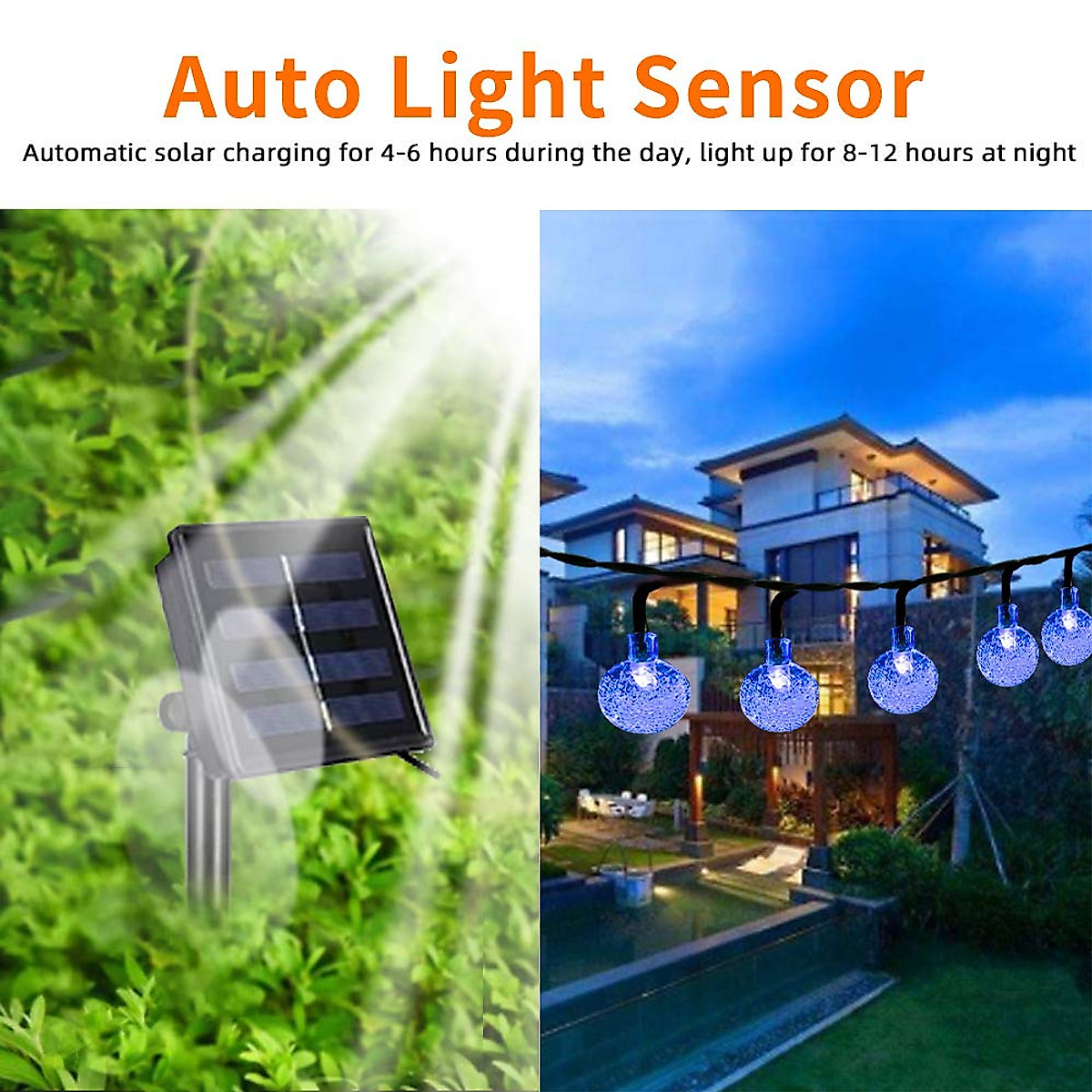 Lenreta 31FT 50LED Solar String Lights Outdoor 8 Modes Waterproof Solar Patio Lights Solar Lights Outdoor Decorative for Garden Yard Home Party Wedding Christmas Garden Solar Lights Patio Lights