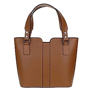 Girly HandBags Womens Plain Italian Genuine Leather Crossbody Tote Bag Tan