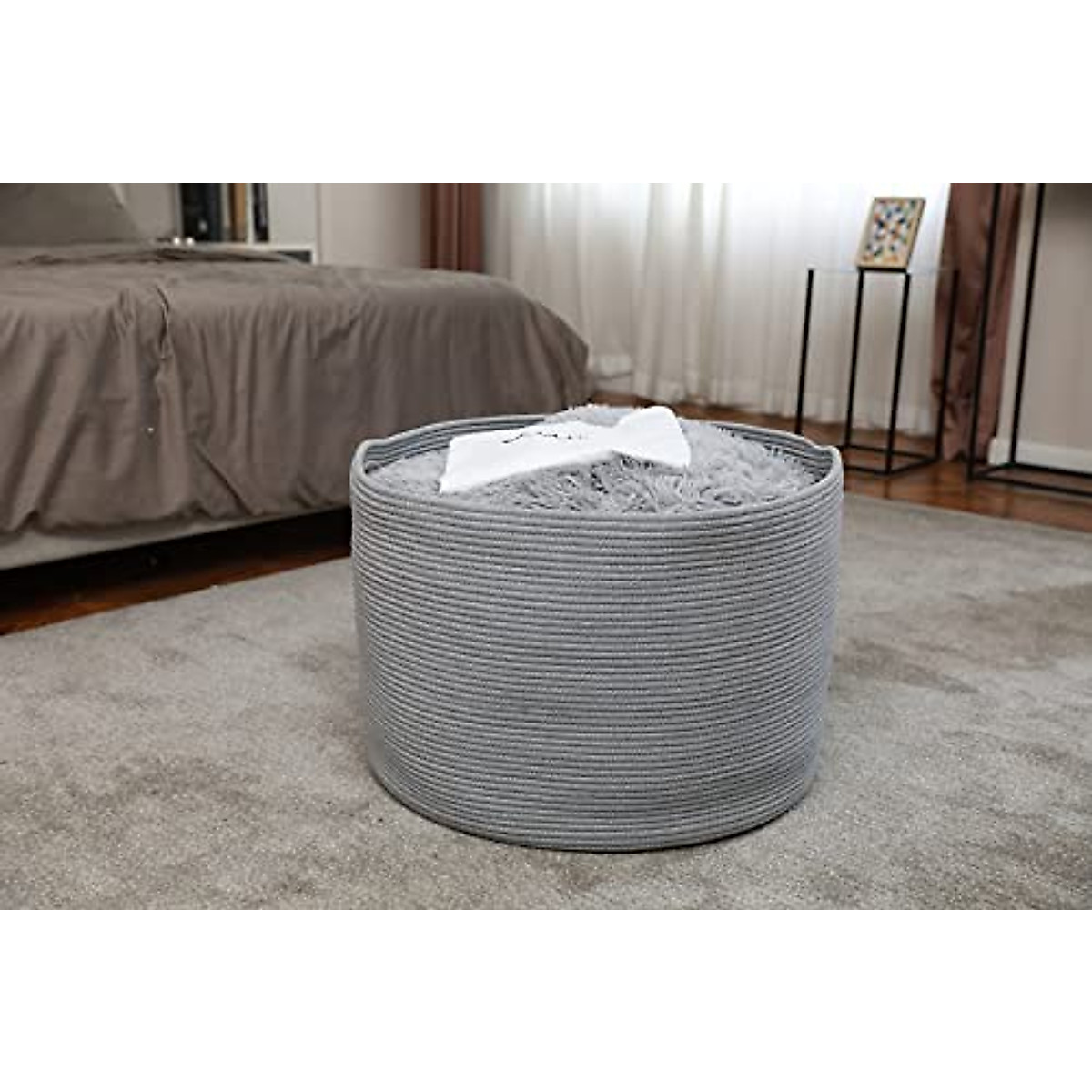 24" x 24" x 17" Max Size Large Cotton Rope Basket, Extra Large Storage Basket, Woven Laundry Hamper, Cloth Storage Bin, for Blankets Clothes Towels Pillows in Living Room, Full Grey