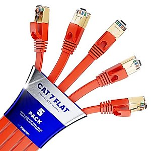 Cat 7 Ethernet Cable 15 ft - with a Flat, Space-Saving Design High-Speed Internet & Network LAN Patch Cable, RJ45 Connectors - 15ft / Orange / 5 Pack - Perfect for Gaming, Streaming, and More