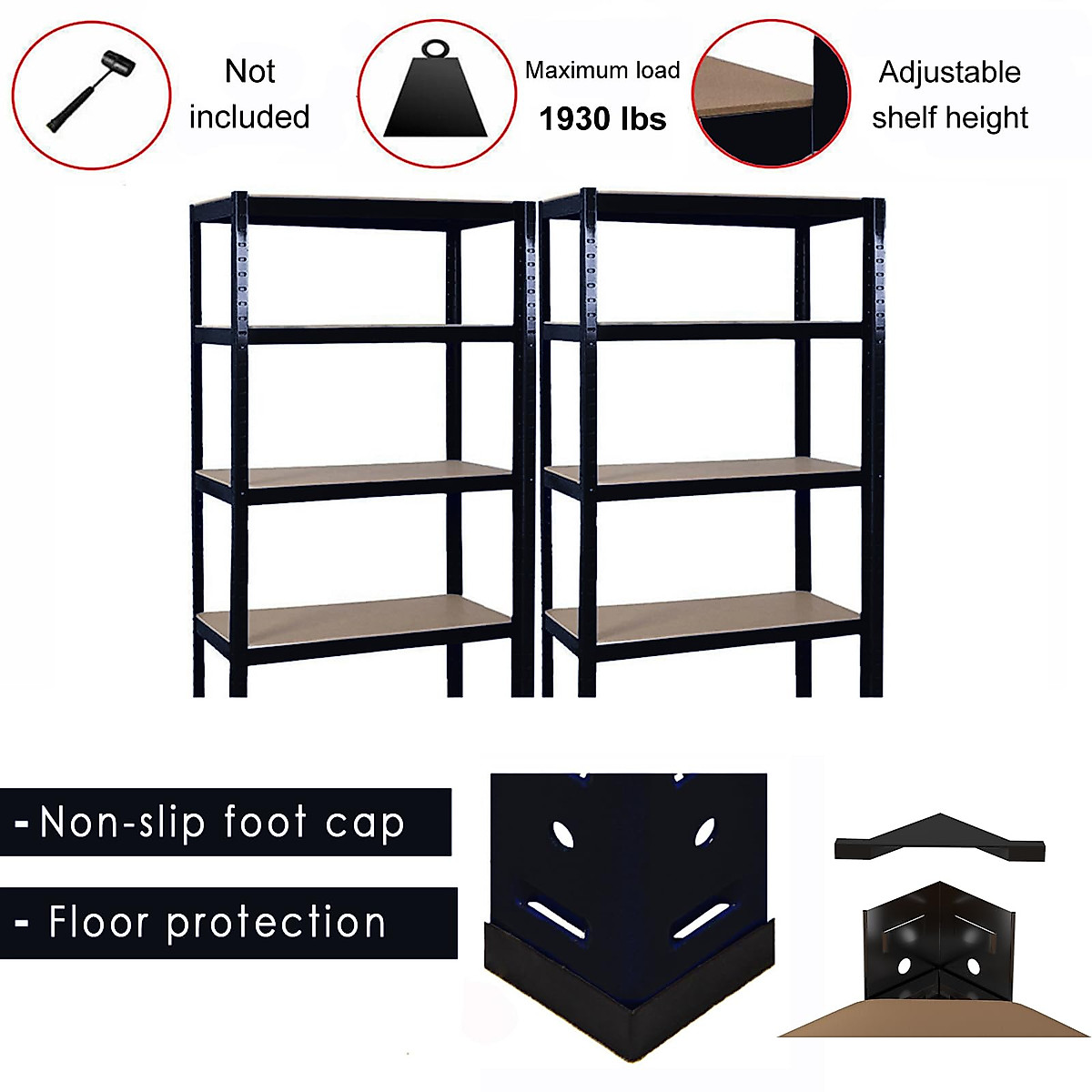 5-Tier Metal Shelving Unit - Black Utility Storage Racks - H 79" W 39.5" D 20", Adjustable Garage Storage Shelves - Boltless Assemble Heavy Duty Storage Shelves for Warehouse Pantry Basement Kitchen