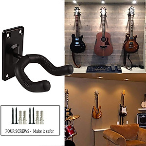 Sound harbor Guitar Wall Hanger Mount 5 Pack Guitar Hangers for Wall Black Guitar Hook Holder for Acoustic Electric Bass Guitar and More