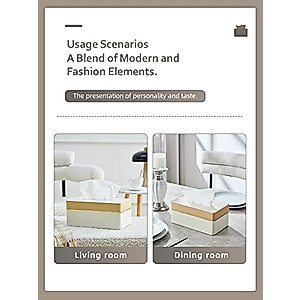 Tissue Box Holder Cover Rectangular, Modern PU Leather Decorative Tissue Holders Organizer-Apricot Cream