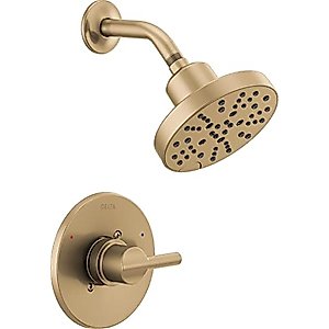 Delta Faucet Nicoli 14 Series Single-Handle Gold Shower Faucet, Shower Trim Kit with 5-Spray H2Okinetic Shower Head, Champagne Bronze 142749-CZ (Shower Valve Included)