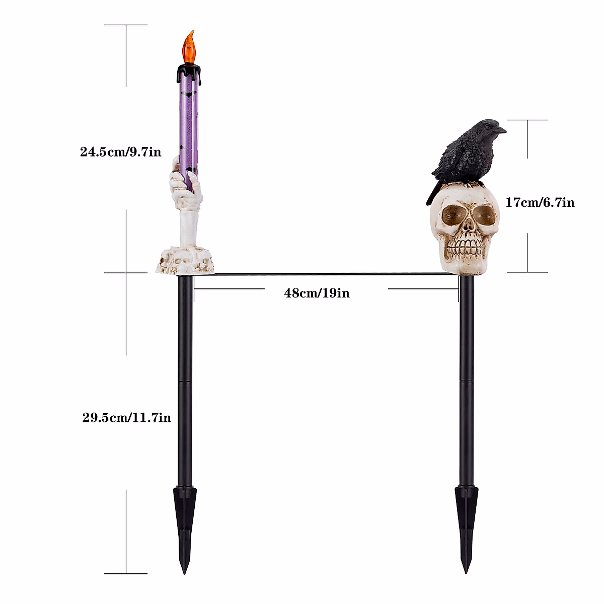 Halloween Outdoor Decoration Solar Lights,5 Pack Skull Candle Lights+Skull Solar Lights with Black Crow,Waterproof Solar Ghost Lights with Stakes,Stunning Halloween Decor for Lawn Yard Garden