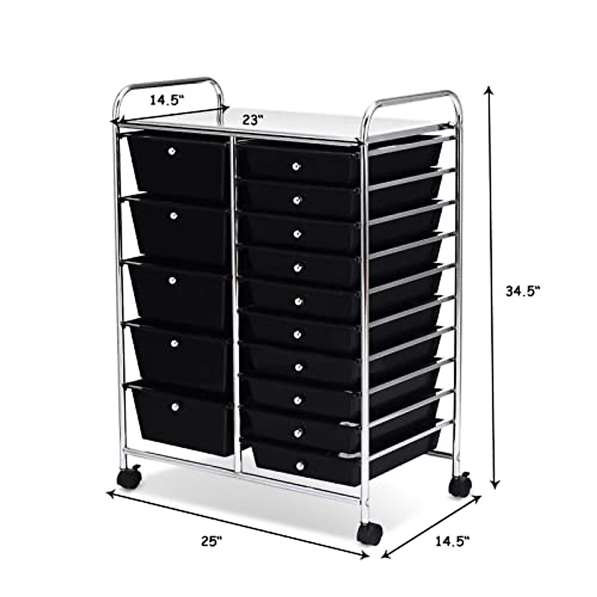Recollections 15 Drawer Rolling Organizer Cart - Universal Rolling Cart and Organizer with Drawers for Office Multi-Use Storage (Black)