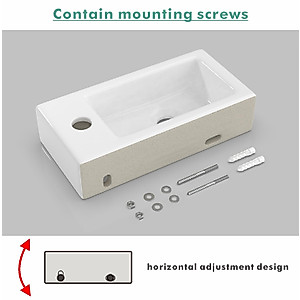 J-FAMILY Small Bathroom Sink Wall Hung Basin Sink Rectangle Ceramic Mini Vessel Sink Wall Mount Wash Basin,Right Hand