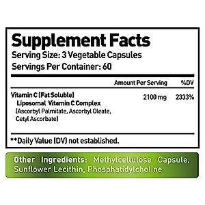 Nurture Alley Liposomal Vitamin C 2100mg- 180 Capsules High Absorption Ascorbic Acid - Supports Immune System and Collagen Booster - Powerful Antioxidant High Dose Fat Soluble Supplement