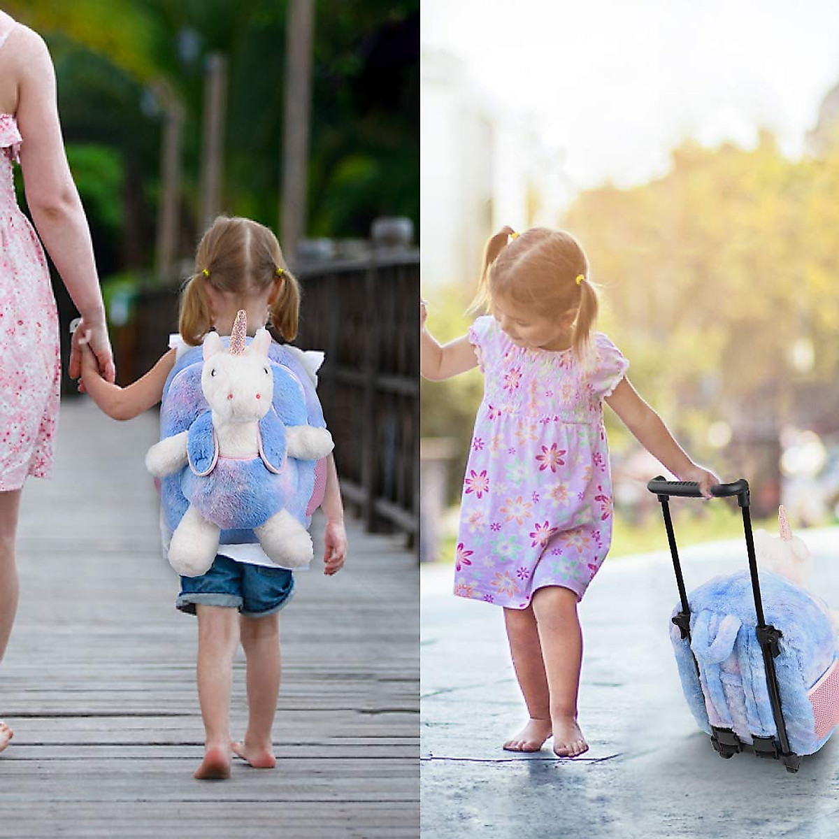 FUNDAY Toddler Backpack with Removable Wheels - Little Kids Luggage Backpack with Stuffed Animal Toy for Toddler Boys and Girls