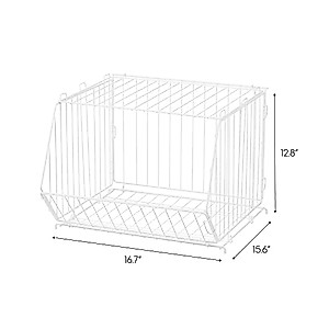 IRIS USA 17" Modular Wire Stacking Storage Basket, Great Storage for Linens, Groceries, Toys, Books, and More, Stackable, Easy Assemble, Multipurpose Home Organizer, White