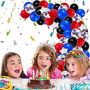 Red Blue Black Balloon Garland Arch Kit, Royal Blue Red Black Latex Confetti Balloon 16ft Arch Strip Ribbon for Kid Super Spider Hero Man Theme 3rd 4th Boy Birthday Graduation Party Decors
