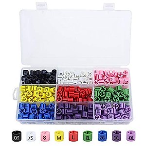 Dreamtop 450 Pcs Clothes Hanger Size Markers Plastic Clothes Hanger Color-Coding Sizes Tags 9 Color Sizes Markers Assortment Kit (XXS - 4XL) for 2-4mm Hanger Hook Diameter with Storage Box