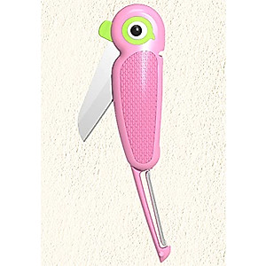 VSL VANSLENSON 2 in 1 Small Folding Knife Super Cute Bird Knife with Peeler 2.5” Blade Mini Pocket Size EDC Knife Green Pink (One Set)