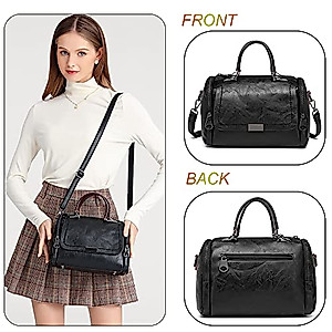 KKP Women's Purse Leather Handbags Women Travel Satchel Bag Adjustable Strap Boston Bag-Black