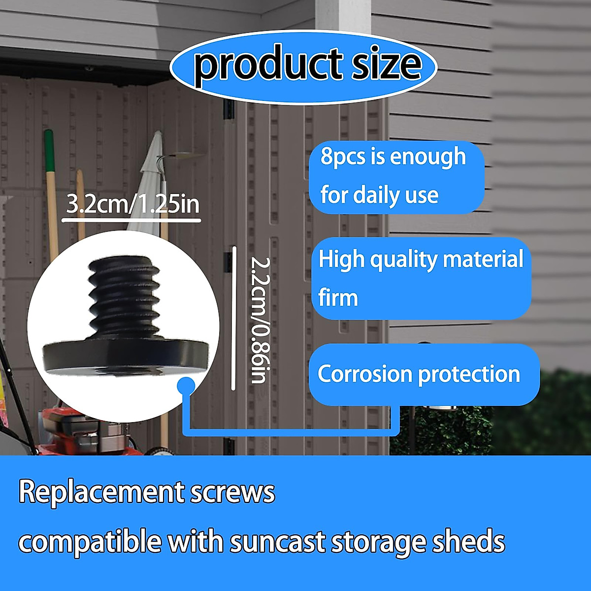 8PCS Replacement Bolt Compatible with Suncast Storage Sheds, Accessory Bolt for Suncast Sheds,Replacement Screws for Storage Sheds,shed Accessories Compatible with Suncast Storage Sheds (8)