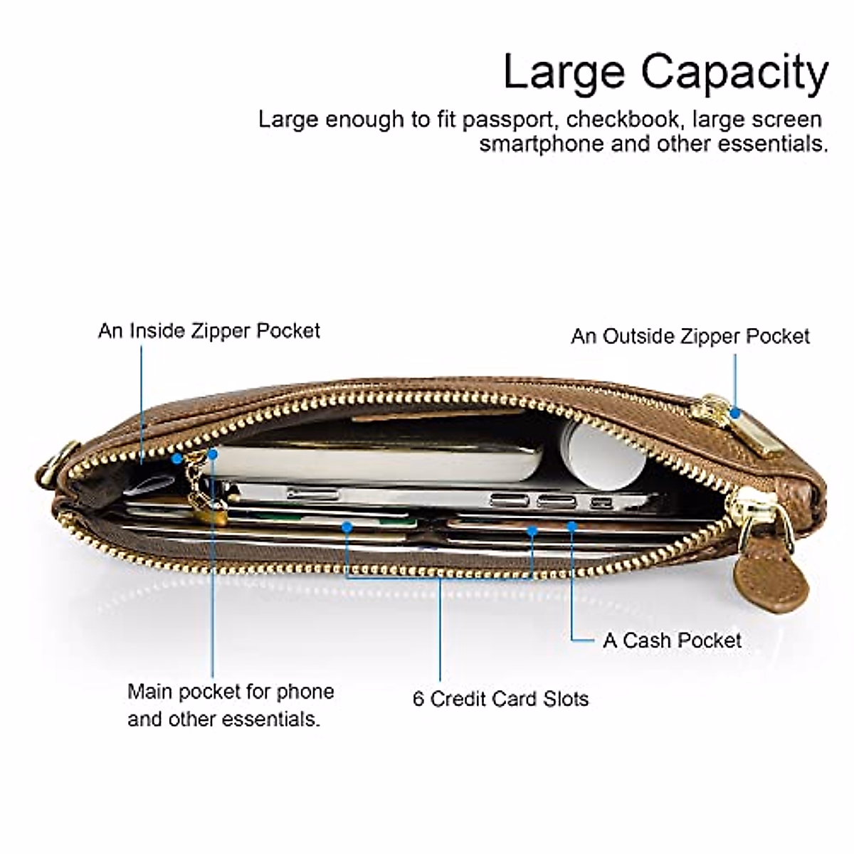 befen Genuine Leather Wristlet Clutch Wallet Purse, Clutch Purses for Women-Vintage Caramel Brown