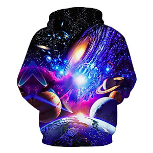 prime early accessHoodies for Men Graphic Design Galaxy Digital Print Crewneck Sweatshirts Pullover Casual Loose Sport Hooded Shirt skeleton sweatshirt men Purple 5X