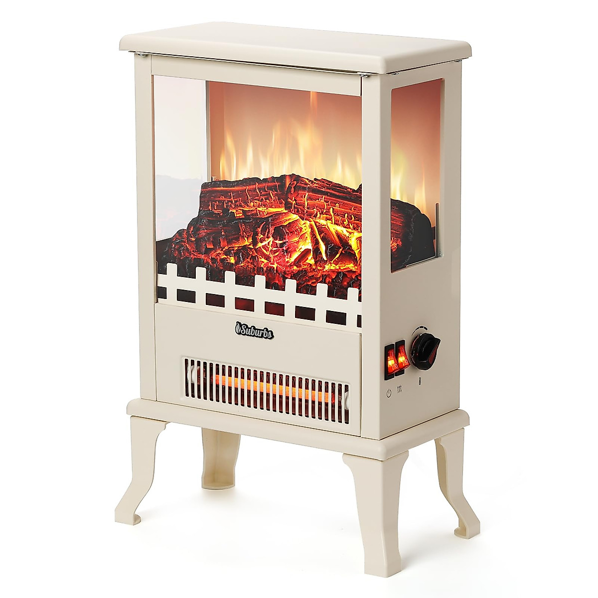 19" 1500W Infrared Electric Fireplace Stove, 3-Sided View, Realistic Flame, Overheat Protection, CSA Certified - For Small Spaces