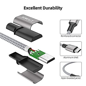 SUNGUY Short Micro USB Cable 1.5ft [3-Pack], Nylon Braided USB to Micro USB 2.0 Fast Charging & Data Sync Cord for Samsung Galaxy S6 S7, Tab 4, LG, Power Bank, Android Phone